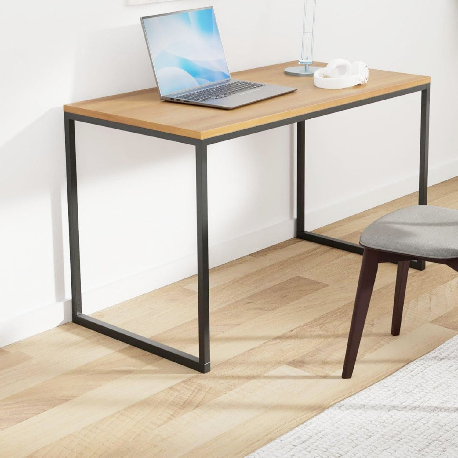 NIHAISHI 47 Inch Black Frame Desk, Computer Workstation, Office Desk ...