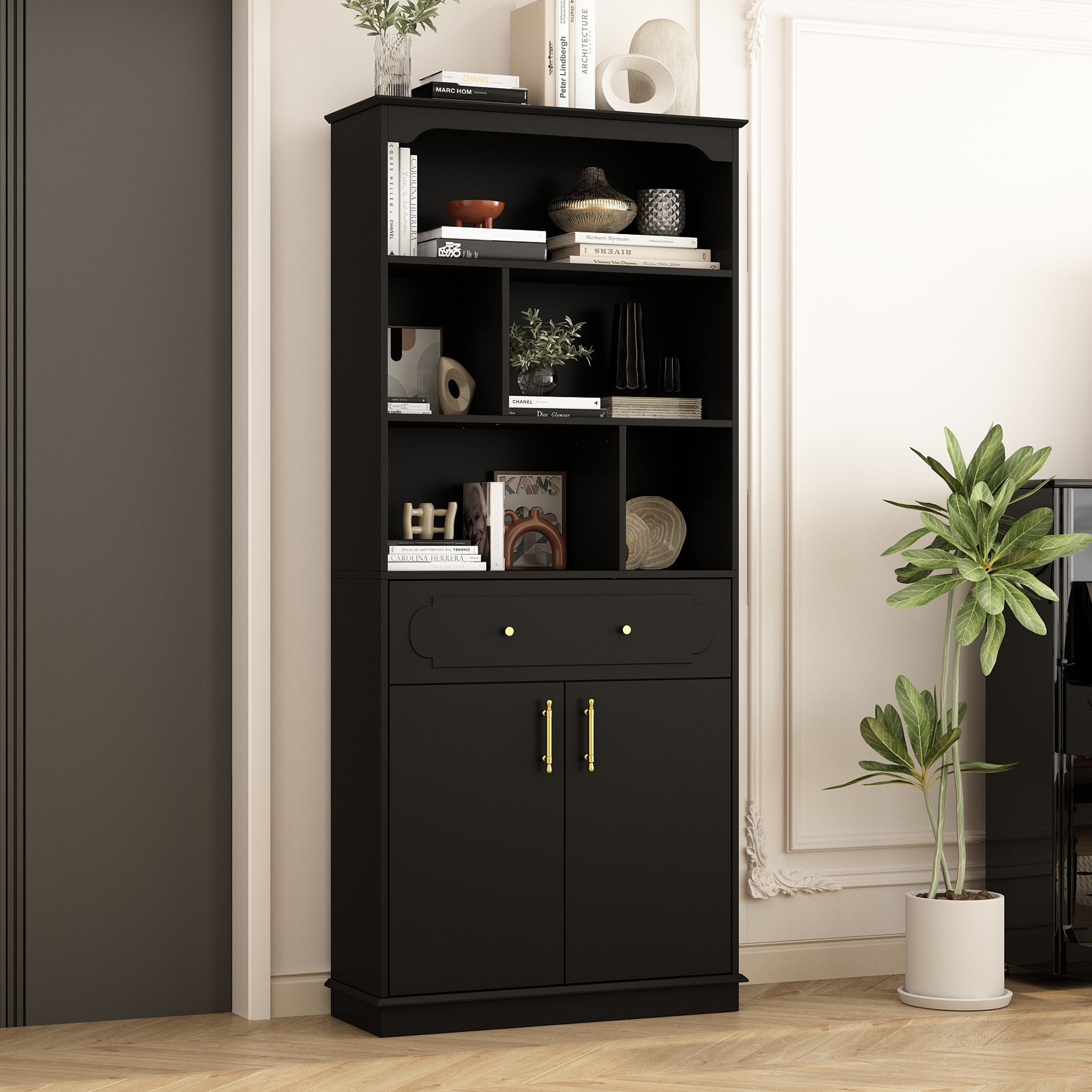 Latitude Run® 71” H 5-Tier Standard Rectangular Bookcase Accent Cabinet ...