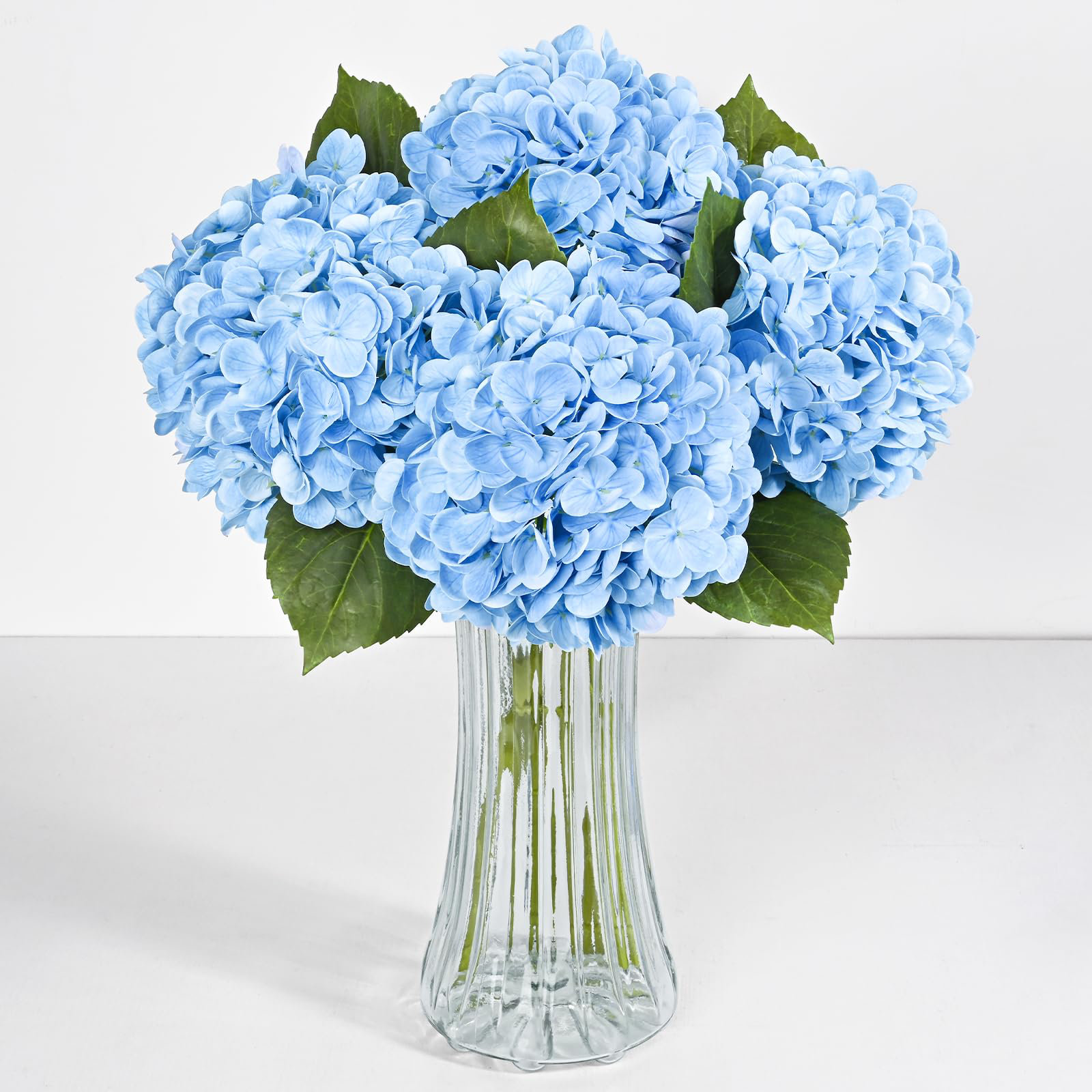 Primrue 4 Pcs Blue Hydrangea Artificial Flowers, Latex Real Touch ...