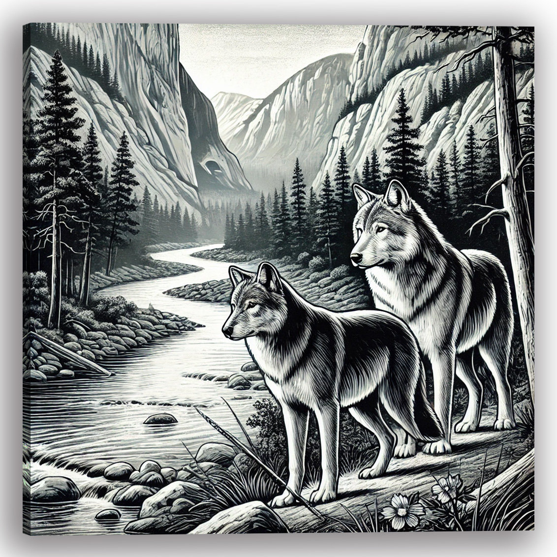 Millwood Pines Wild Companions: Wolves by the River Canvas Wall Art ...