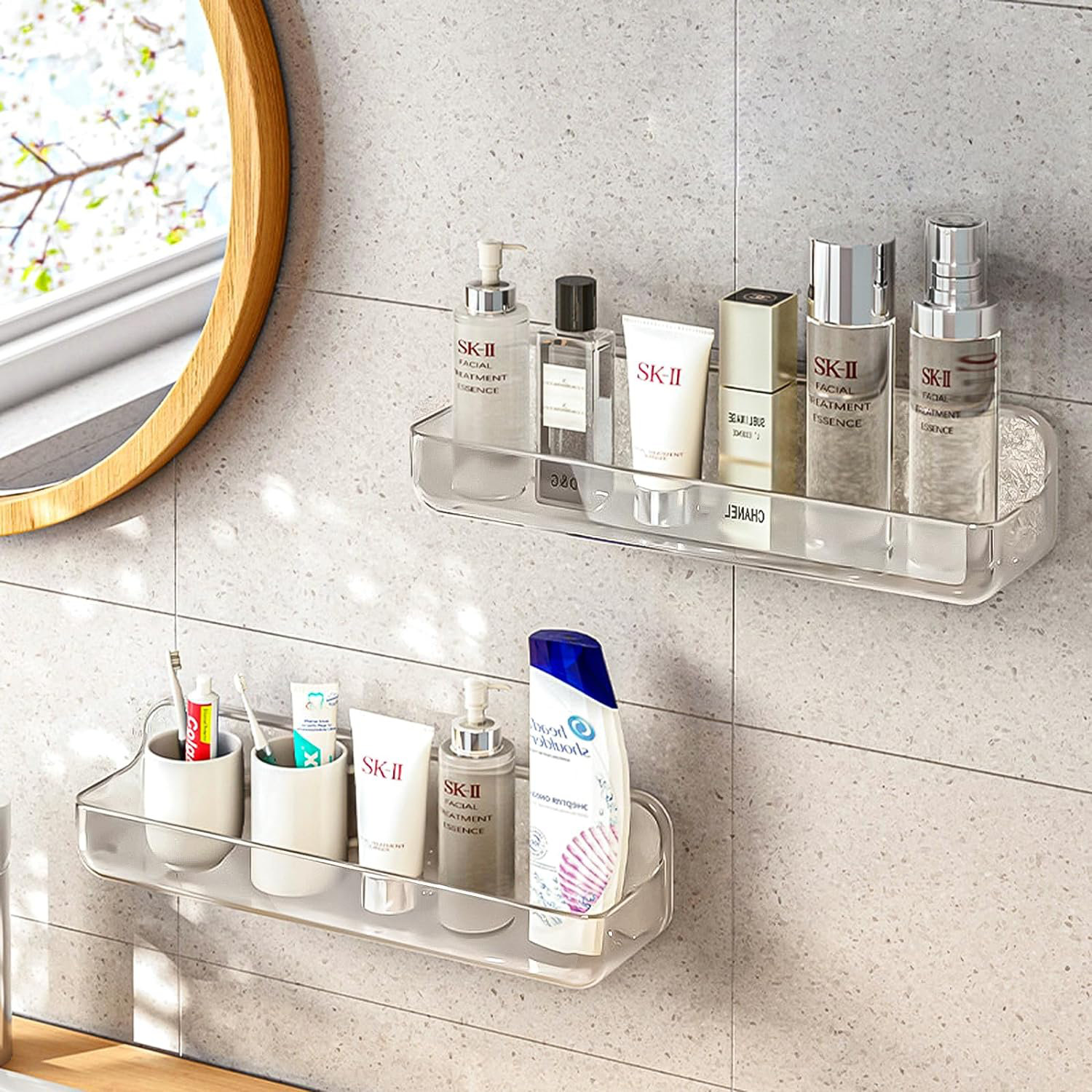 Rebrilliant 2Pc Plastic Wall Mount Organizer, Adhesive Shelf, Bathroom ...
