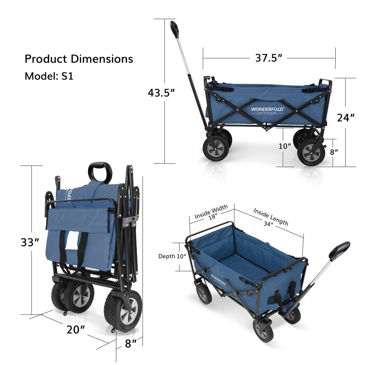 WonderFold Outdoor Wonderfold S1 Utility Folding Wagon With Self-stand ...