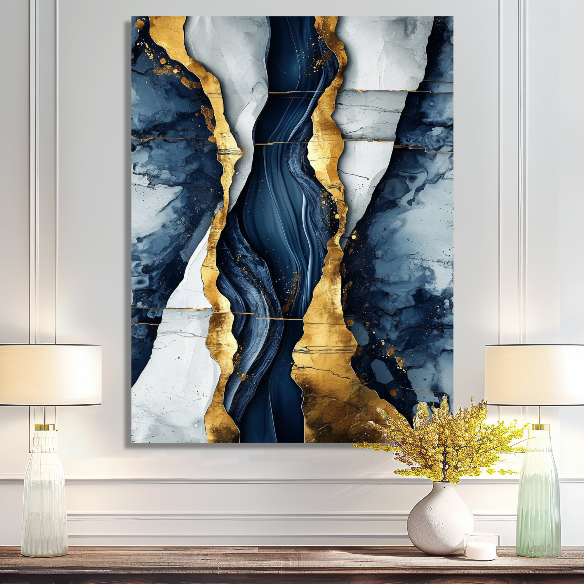 Ivy Bronx Coastal Liquid Waterfall Of Marble III - Modern Metal Art ...