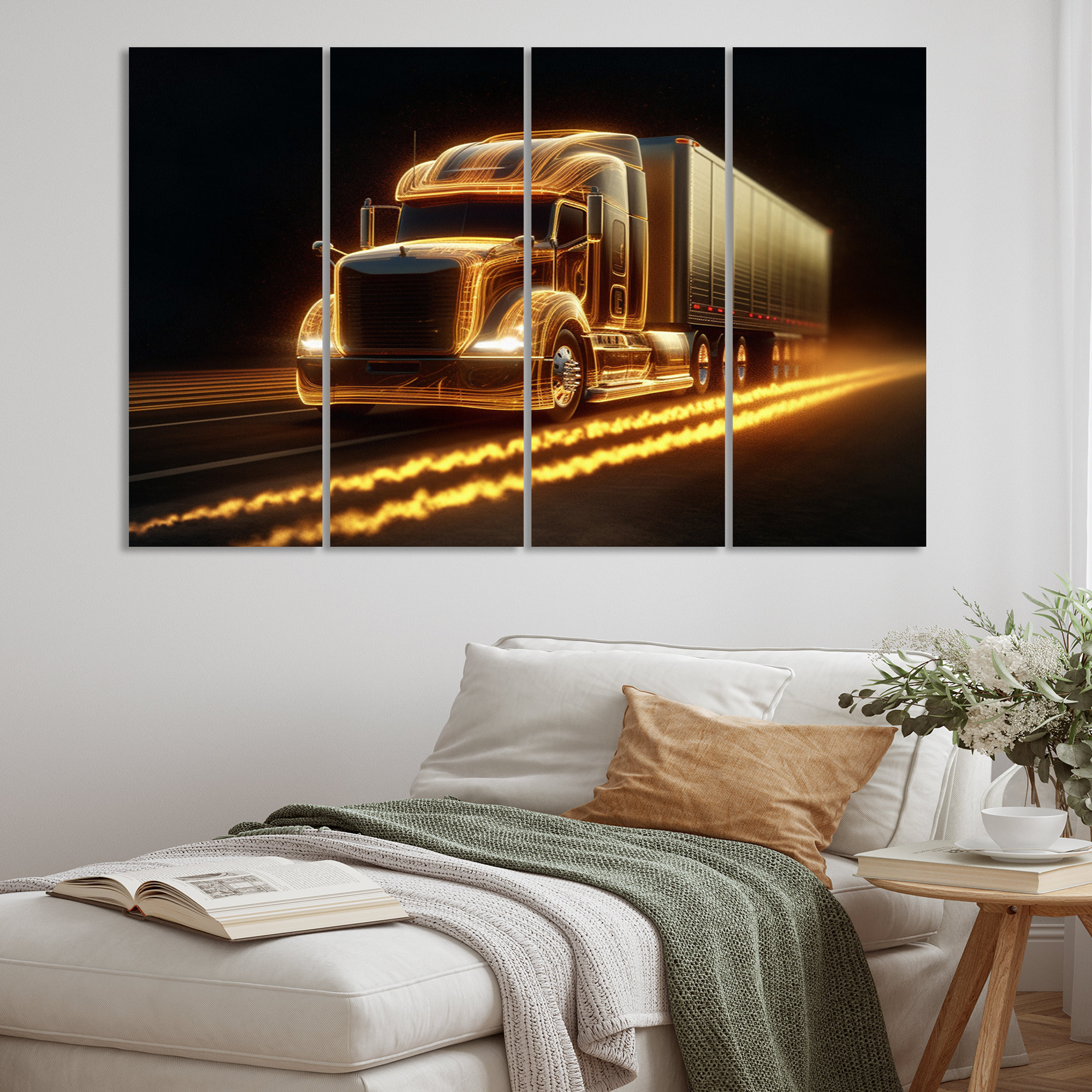 Design Art 4 Yellow Neon Semi Truck Wall Decor Set Metal | Wayfair