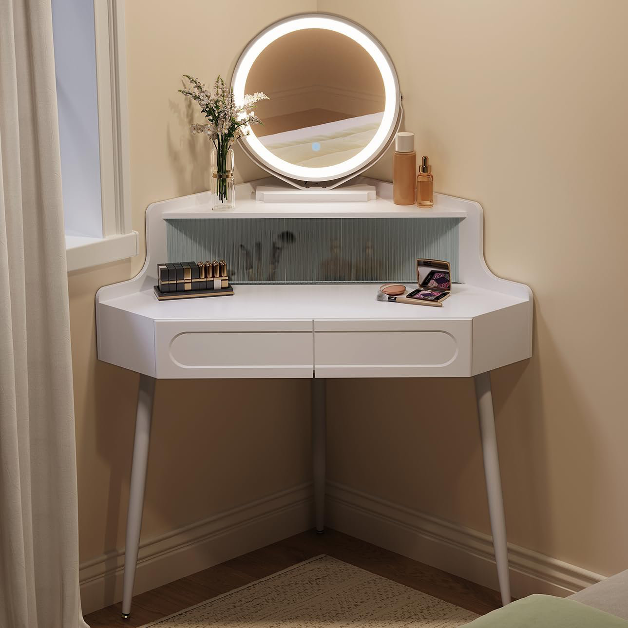 Nurou Dressing table with mirror, with lighting, adjustable brightness ...