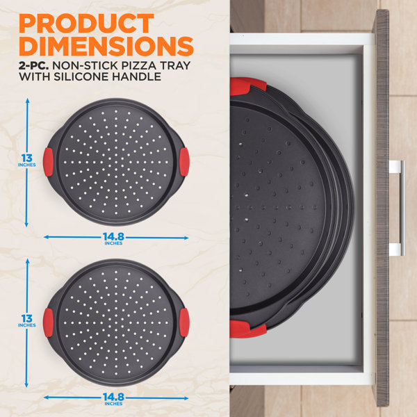 NutriChef 2-Piece 13-Inch Nonstick Pizza Tray, Round Carbon Steel Non ...