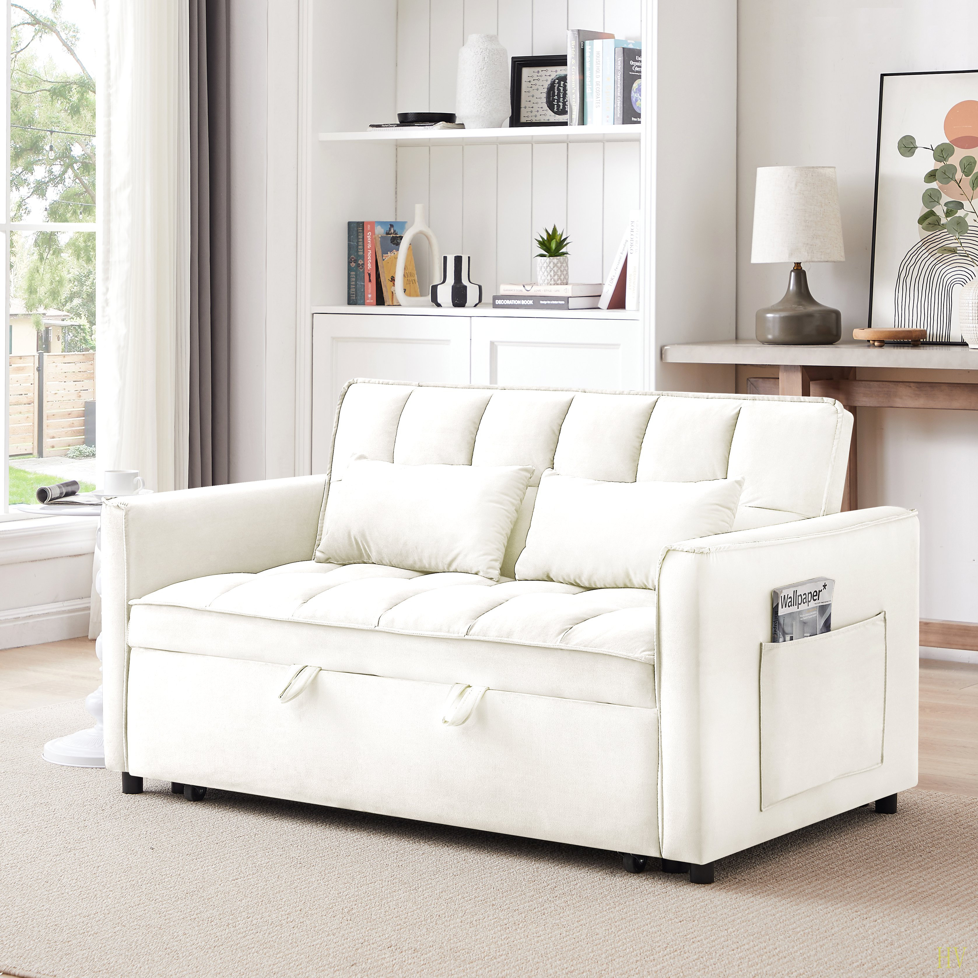 Latitude Run® 55.1-Inch 3-In-1 Convertible Sofa Bed, Modern Double Sofa ...