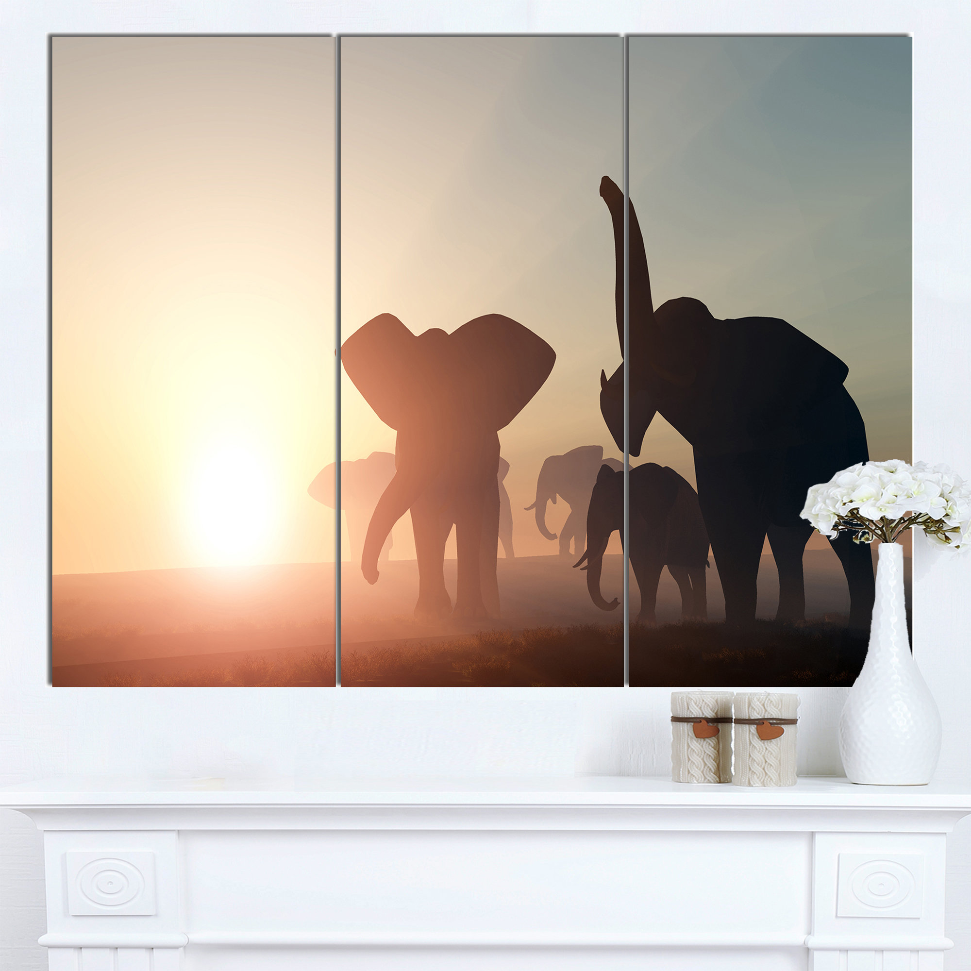 Design Art 'Group of Elephants in the Wild' 3 Piece Photographic Print ...