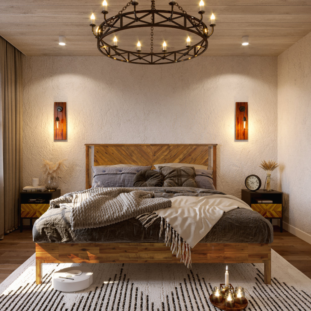 Millwood Pines Vivian DELUXE Platform Bed Frame with Headboard – Acacia ...