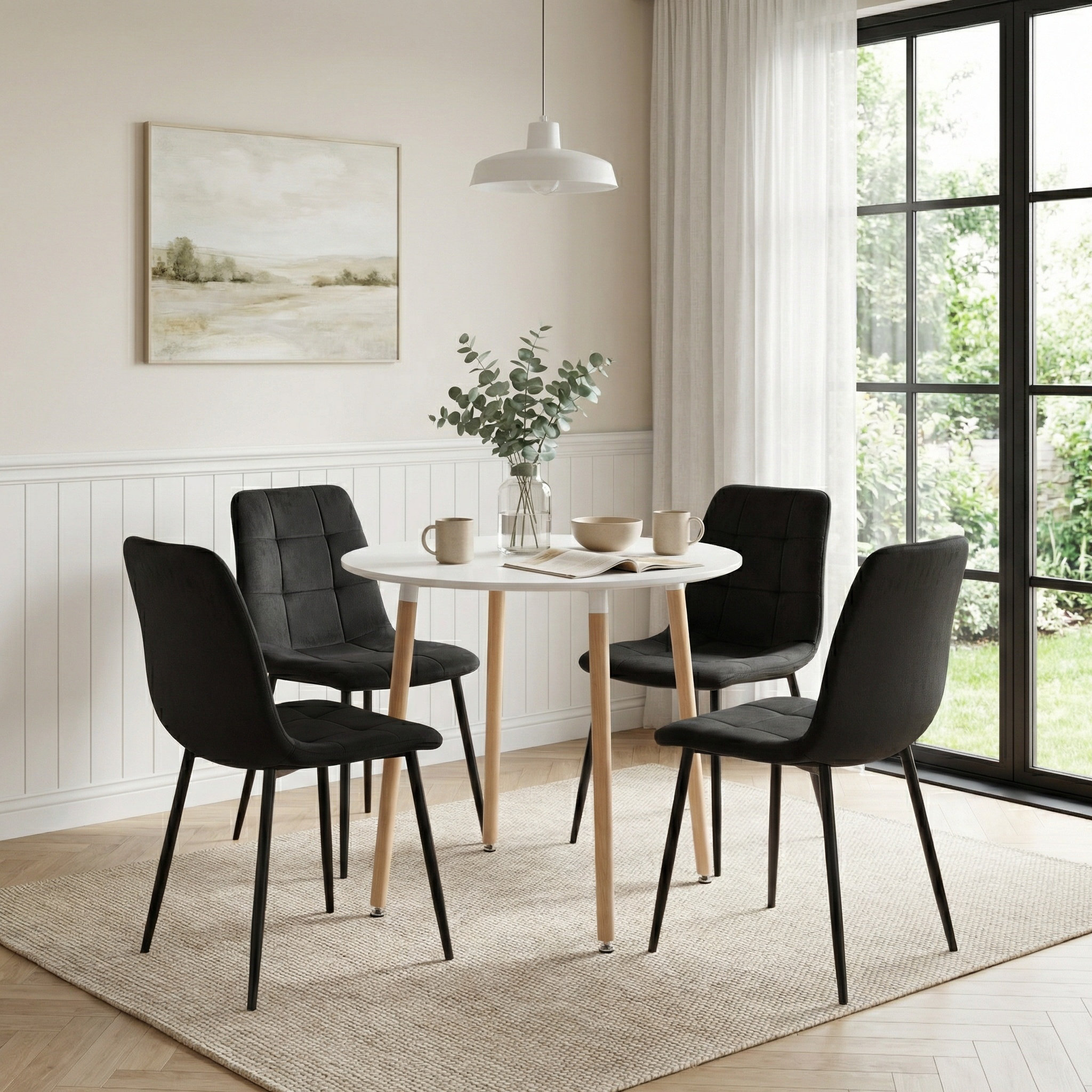 East Urban Home Modern Round Dining Table Set with 4 Dining Chairs ...