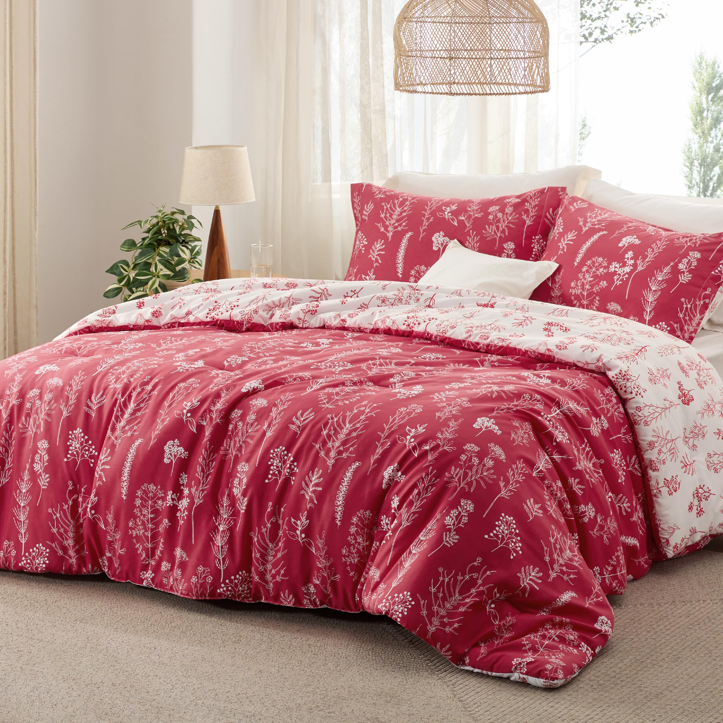 Bedsure Full Comforter Set Reversible Cute Floral Bedding & Reviews ...