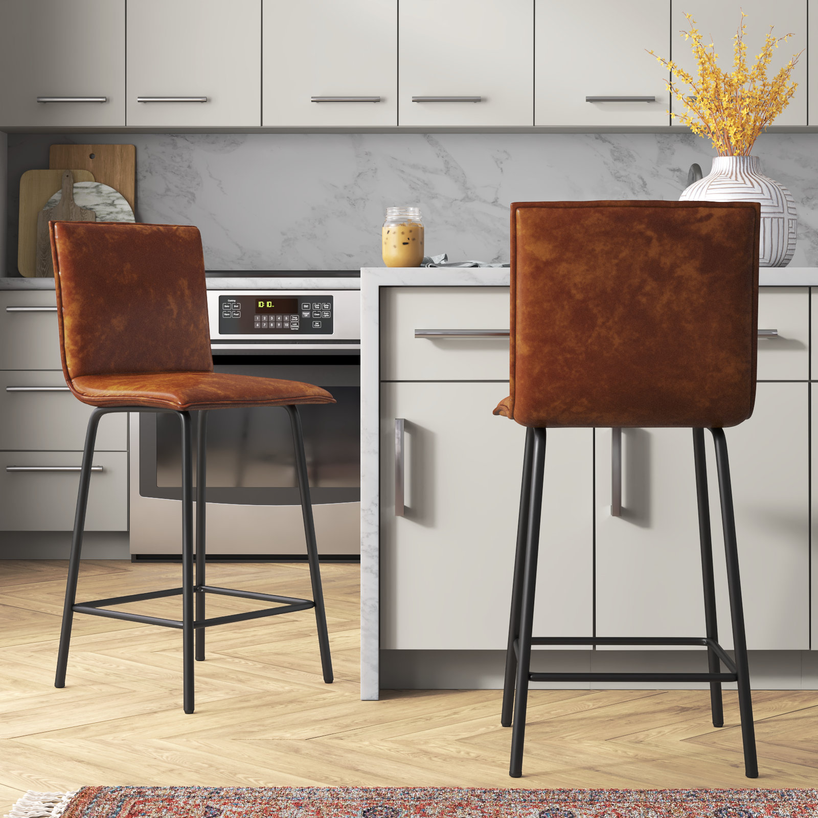 Mercury Row® Veloz 24" H Leather Mid-Century Modern Full Back Kitchen ...