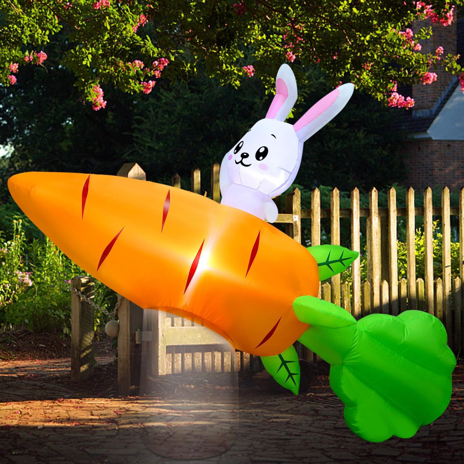 The Holiday Aisle® Bunny on Giant Carrot Rocket Inflatable | Wayfair