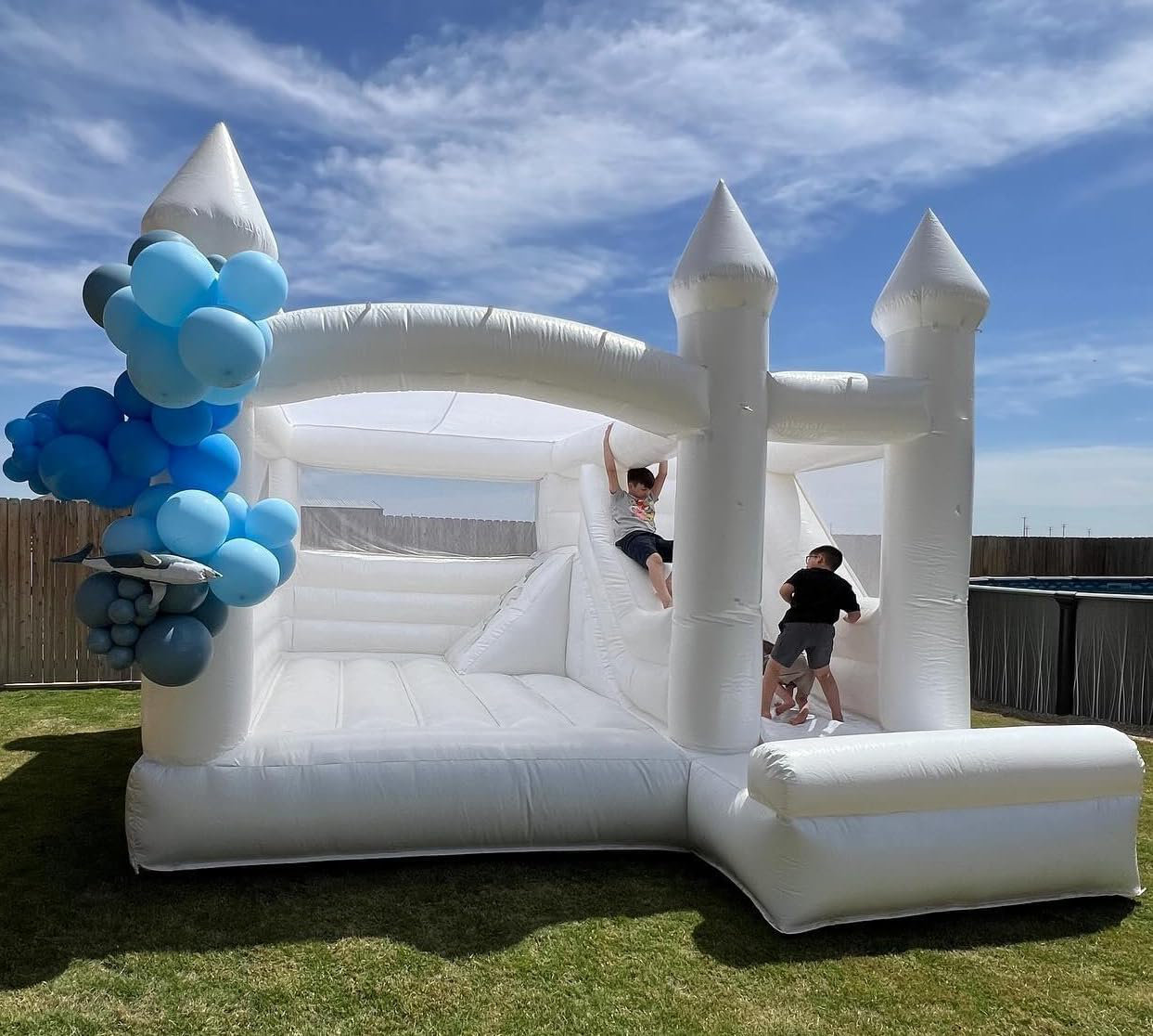 Connsann 15' x 15' Commercial PVC White Bounce House with Slide and ...