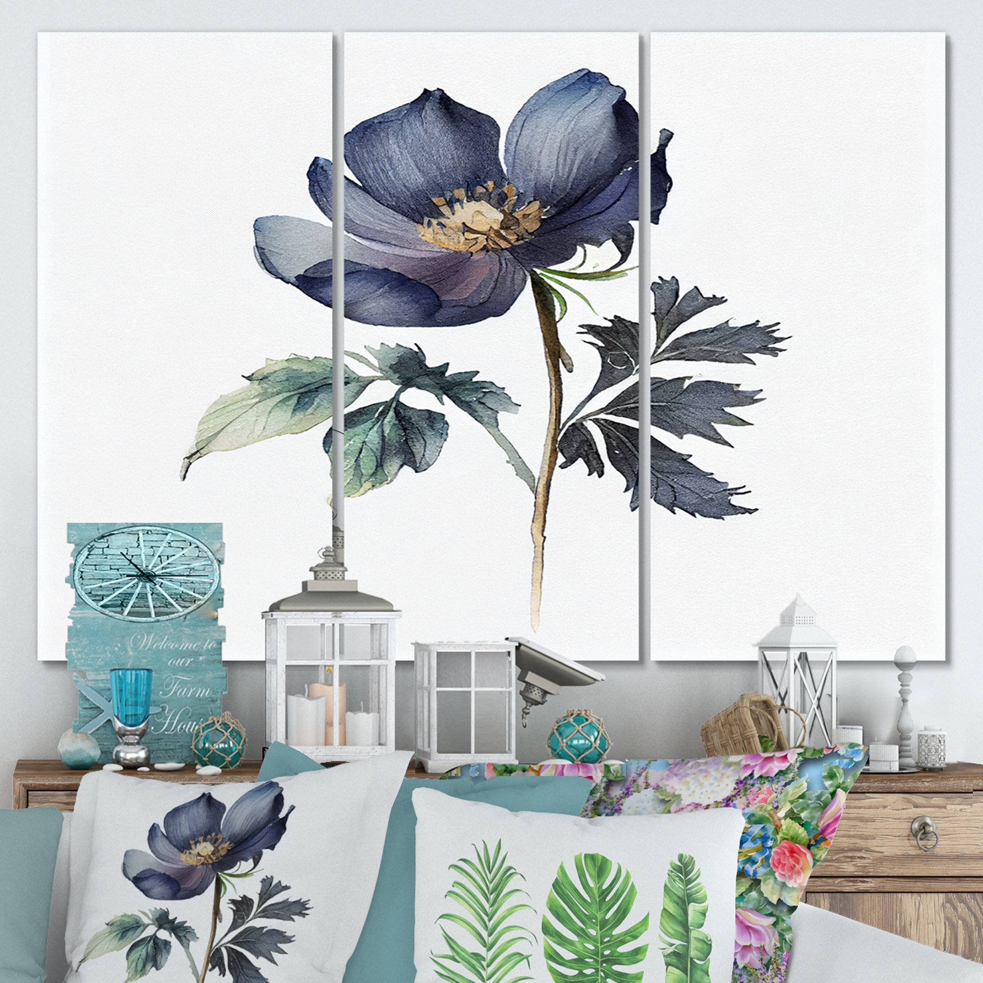 Red Barrel Studio® Blossoming Blue Retro Flower IV - 3 Piece Wrapped ...