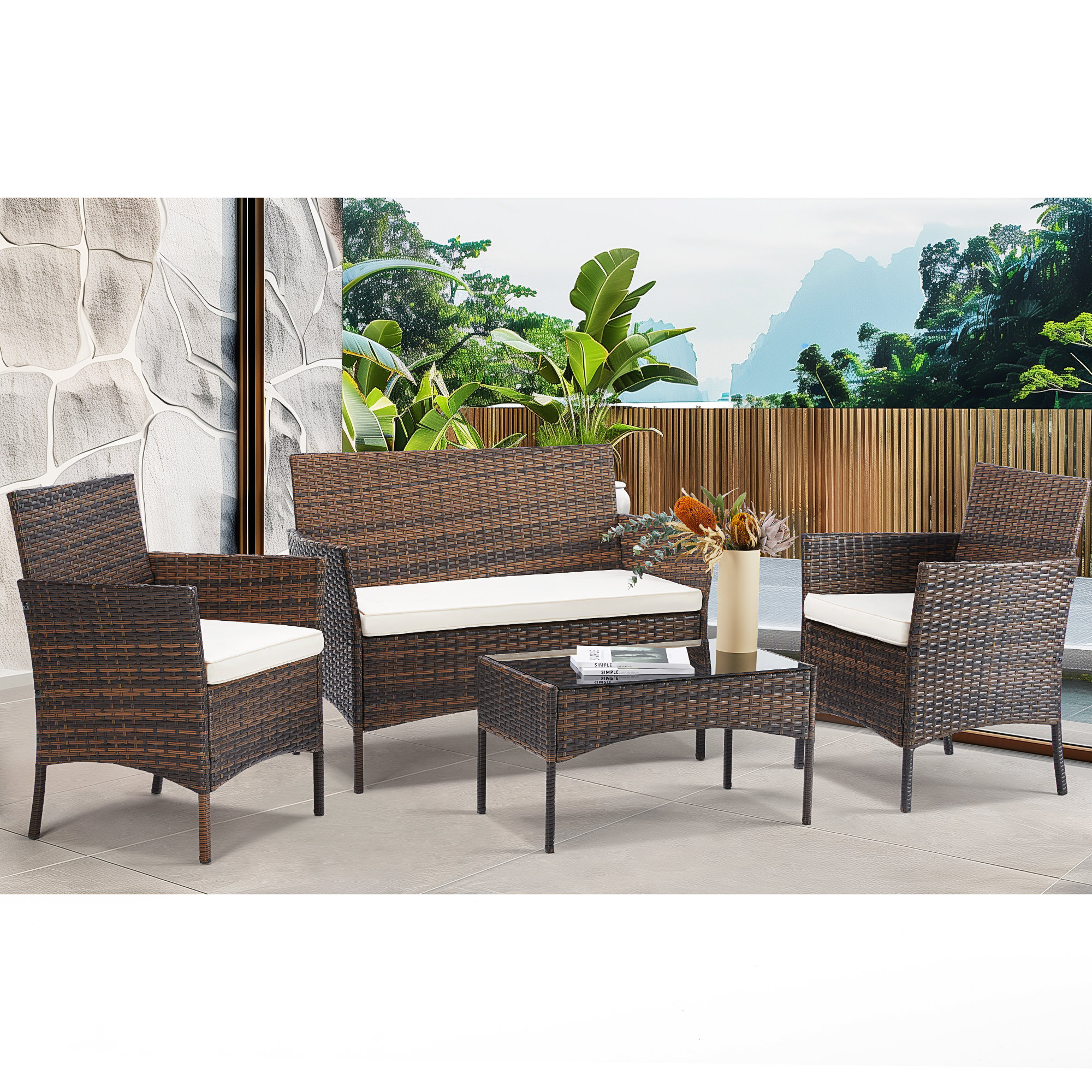 Winston Porter Gatsby 4 Piece Complete Patio Set with Cushions ...