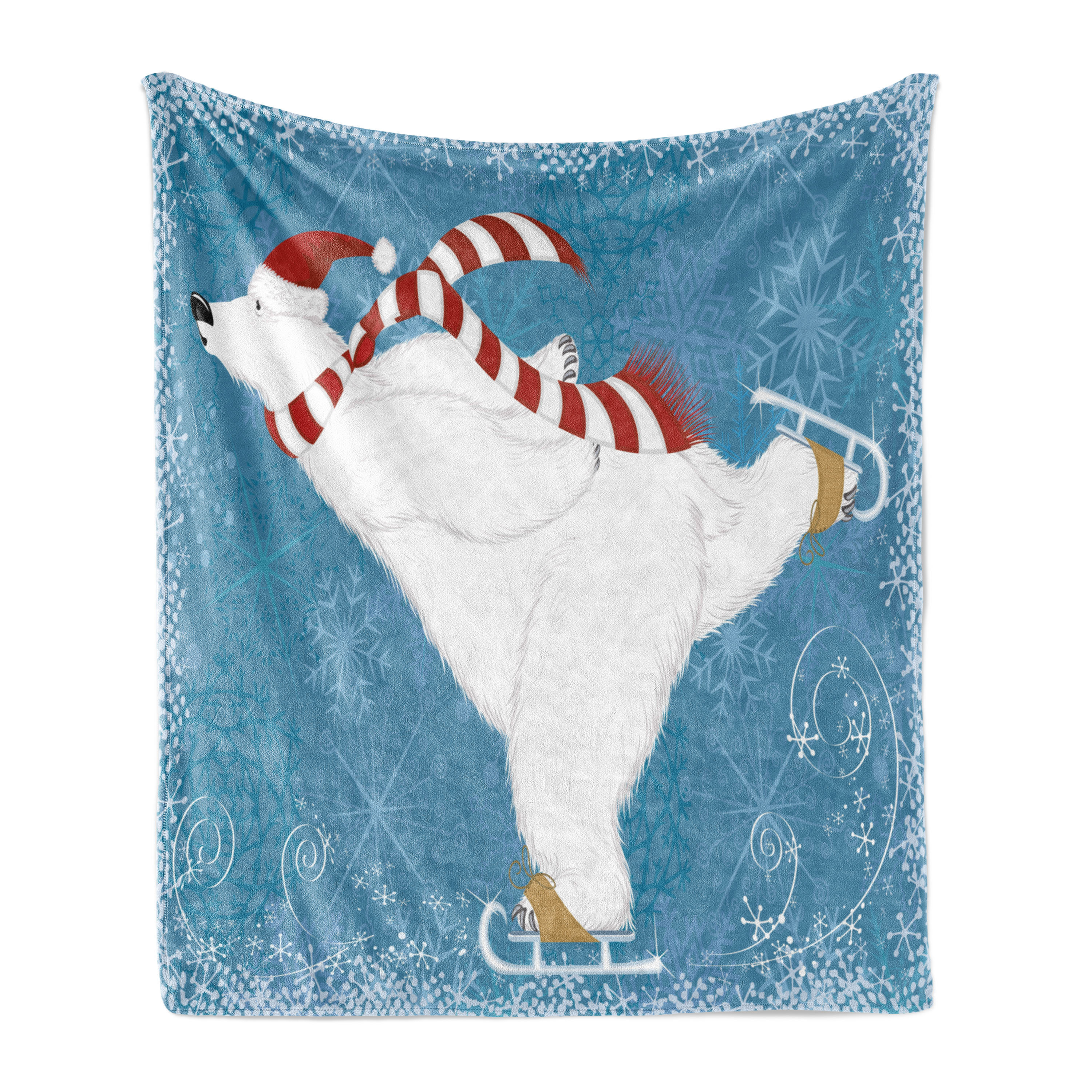 Ambesonne Bear Fleece Throw Blanket Ice Skating Polar Bear Blue White ...