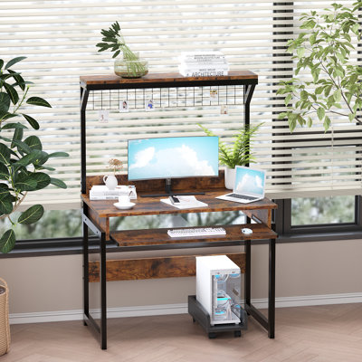 Hokku Designs 2-Tier Computer Desk with Keyboard Tray for Small Spaces ...