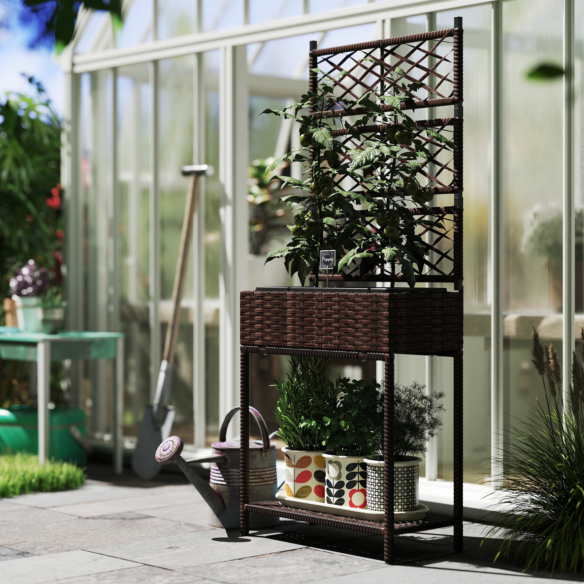 Lark Manor Raised Garden Bed with Trellis, Outdoor Wicker Planter ...