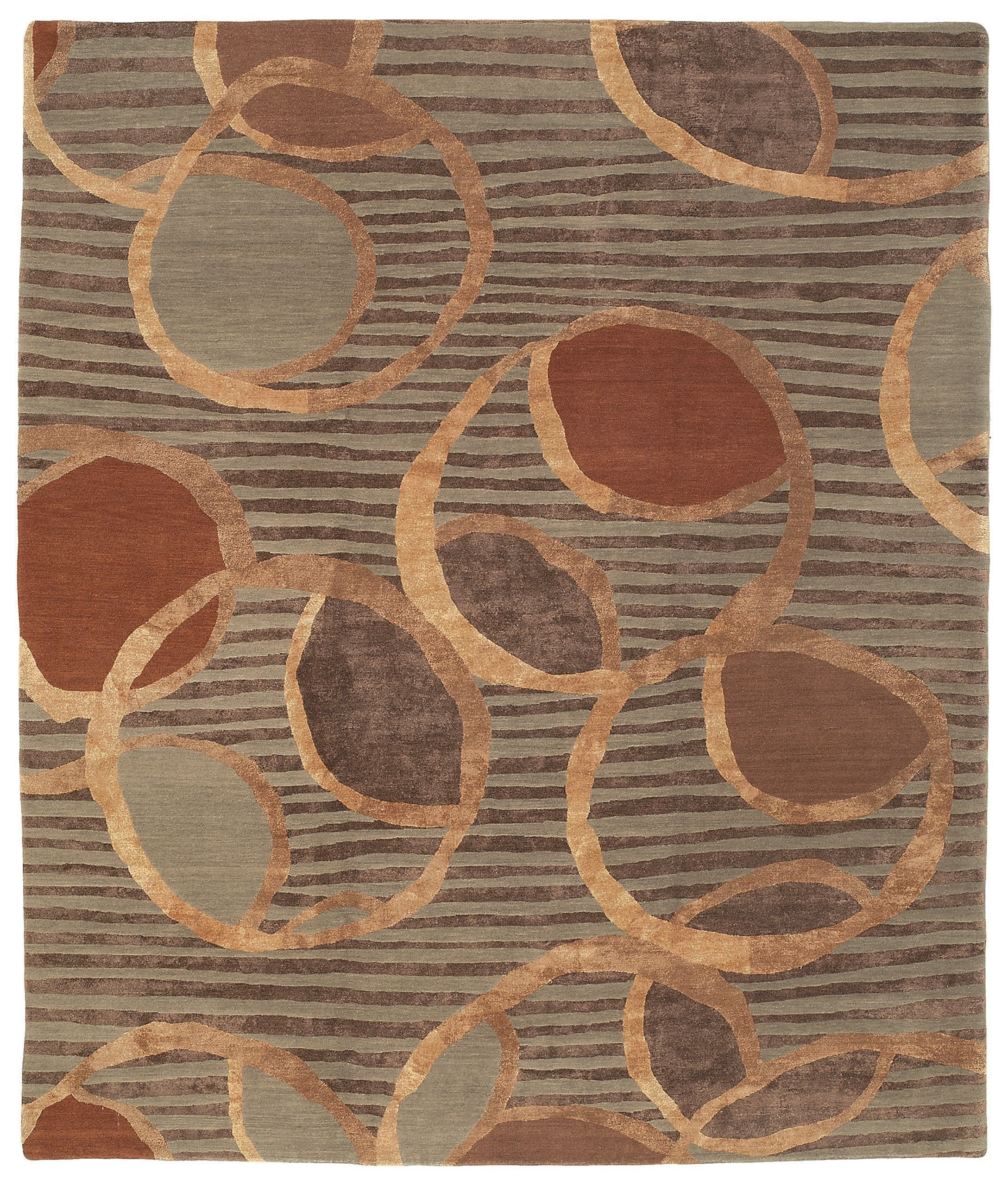 Tufenkian Ione Striped Hand Knotted Wool/Silk Brown/Gold Rug | Perigold