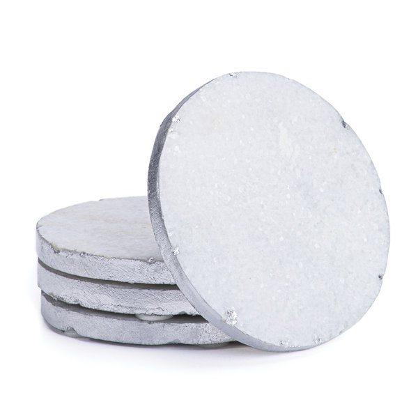 Ebern Designs 4 Pack Round White Marble Coaster With Silver Edges ...