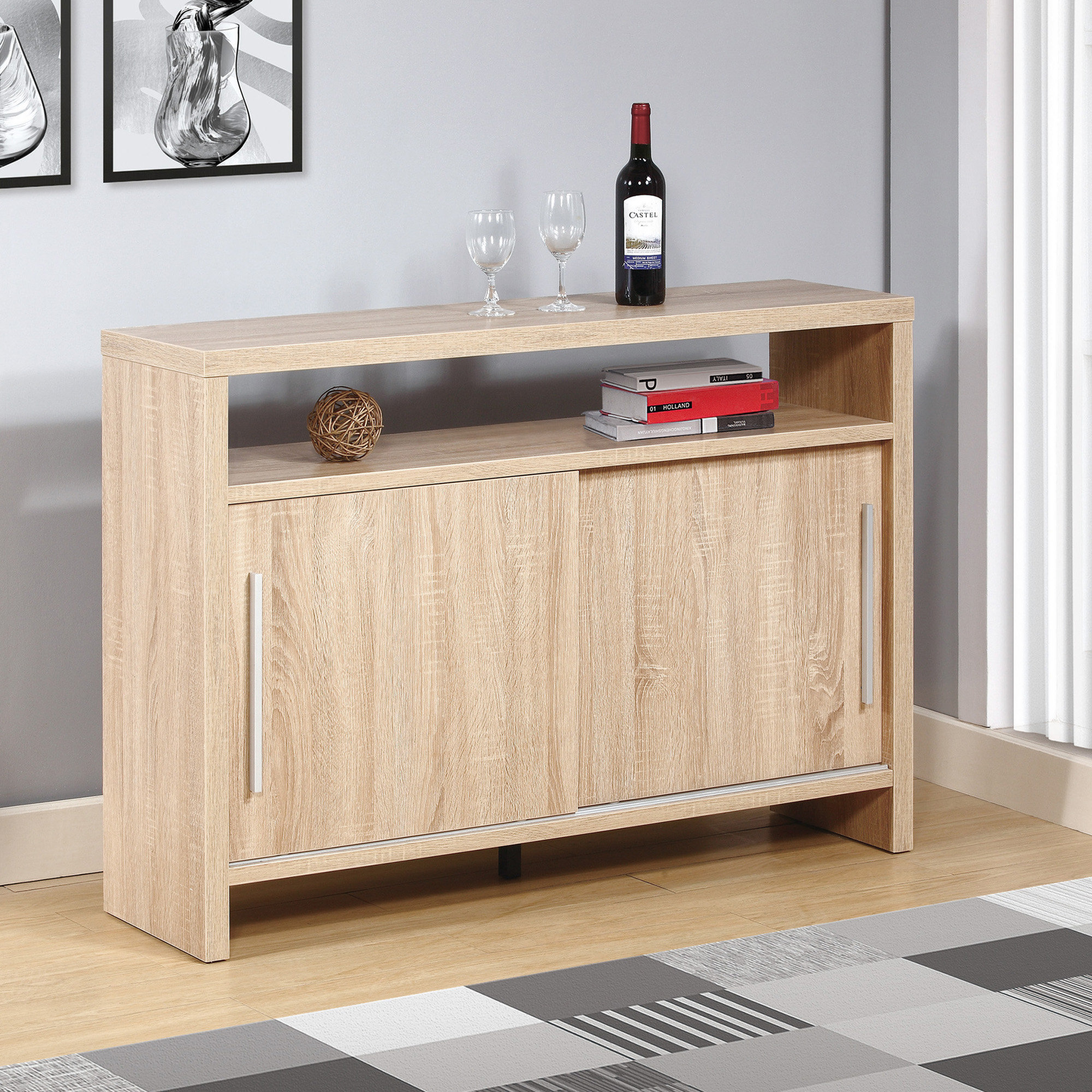 Gracie Oaks Sideboard Buffet Entry Cabinet Sliding Doors Metal Bar ...