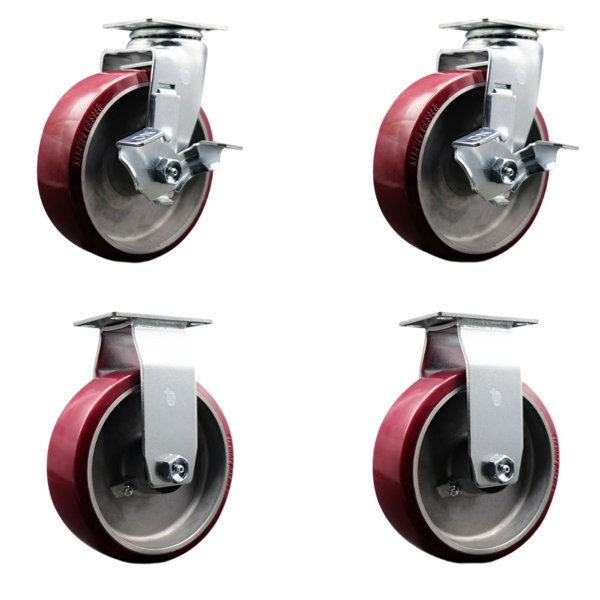Service Caster 4 Piece Poly on Aluminum Caster Set with Roller Bearings ...