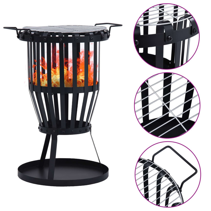 Arlmont & Co. Garden Fire Pit Basket with BBQ Grill Steel 19" | Wayfair