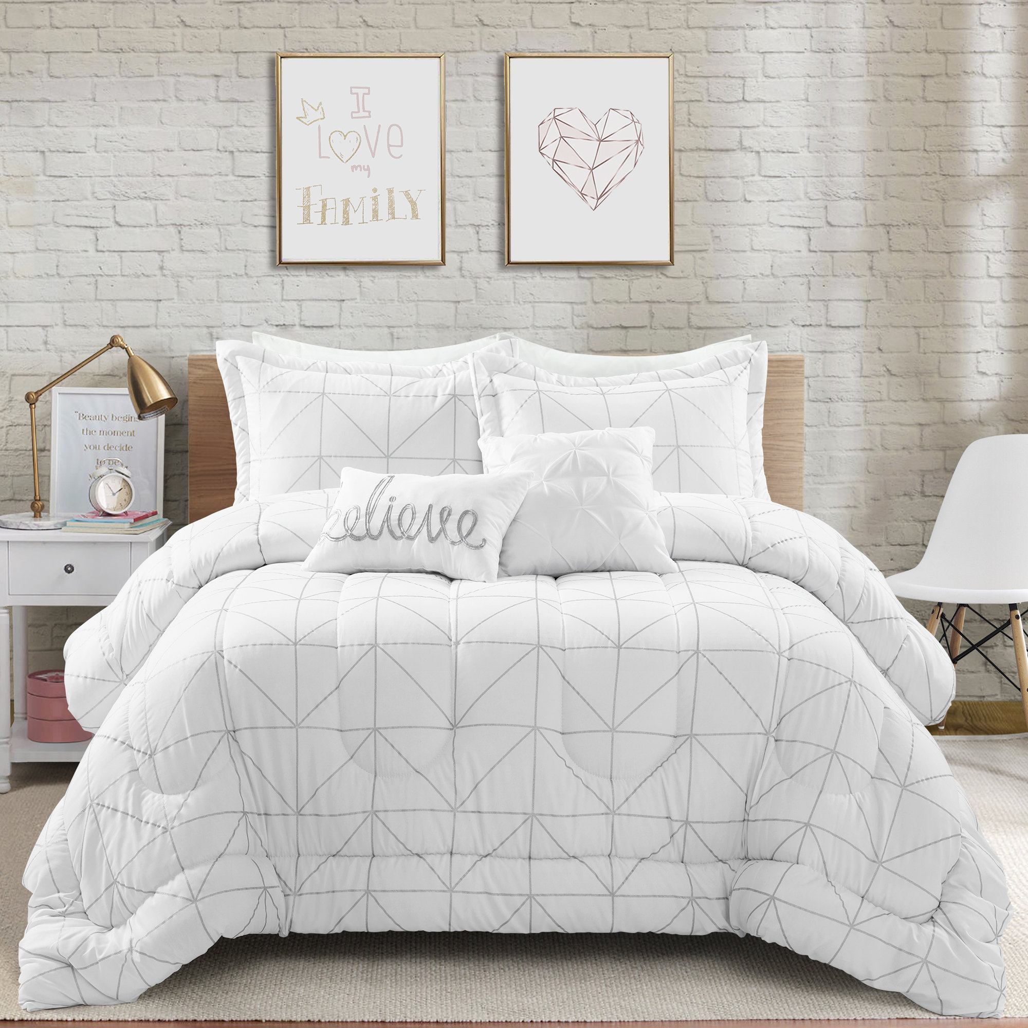 Lush Decor Trio Geo Metallic Print Geometric Comforter Set & Reviews ...