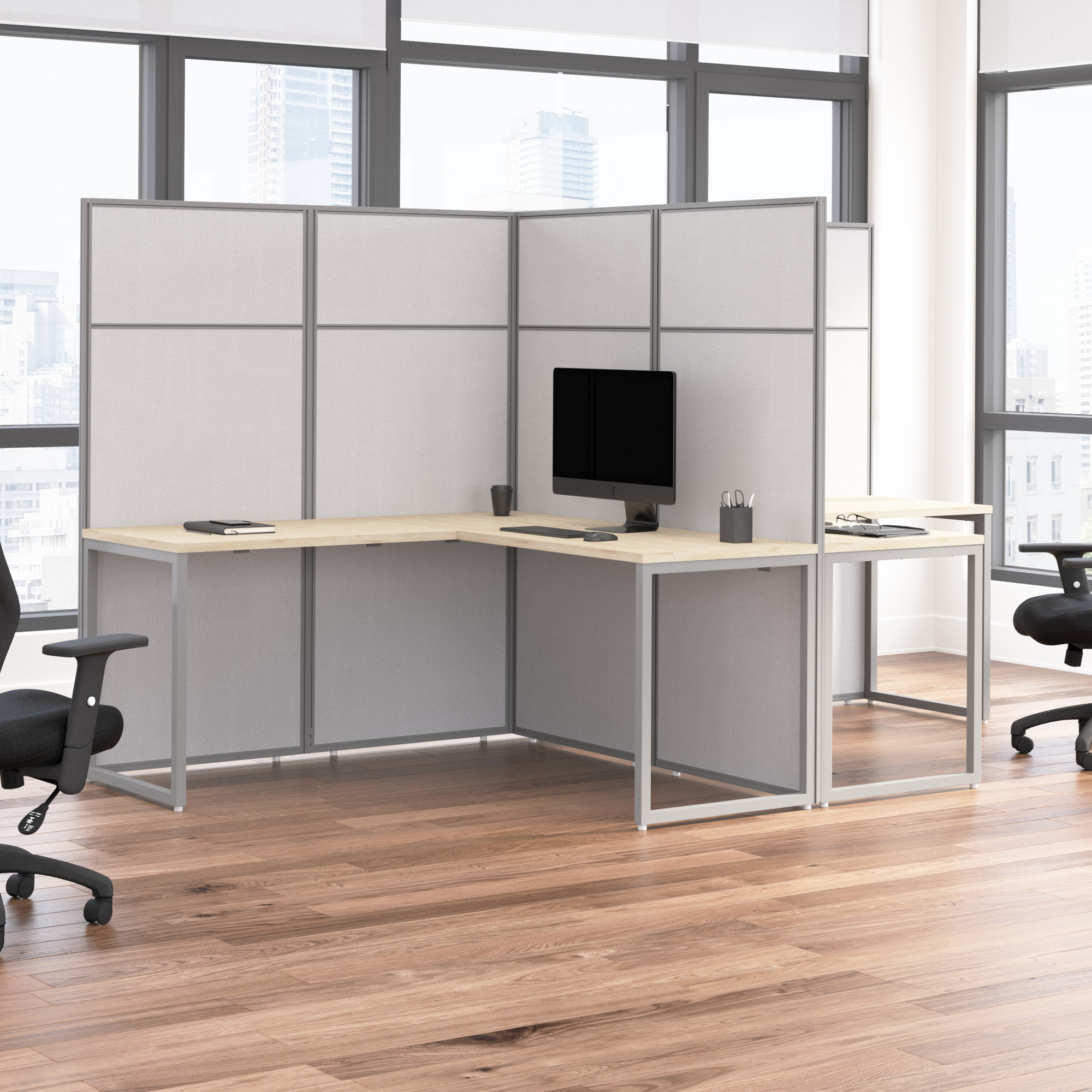 Bush Business Furniture Easy Office 2 Person L-Shaped Desk Workstation ...
