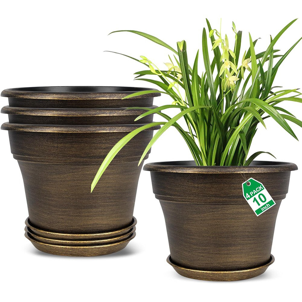 Winston Porter Plant Planters Pots Set Of 4 Pack 10 Inch, Plastic ...