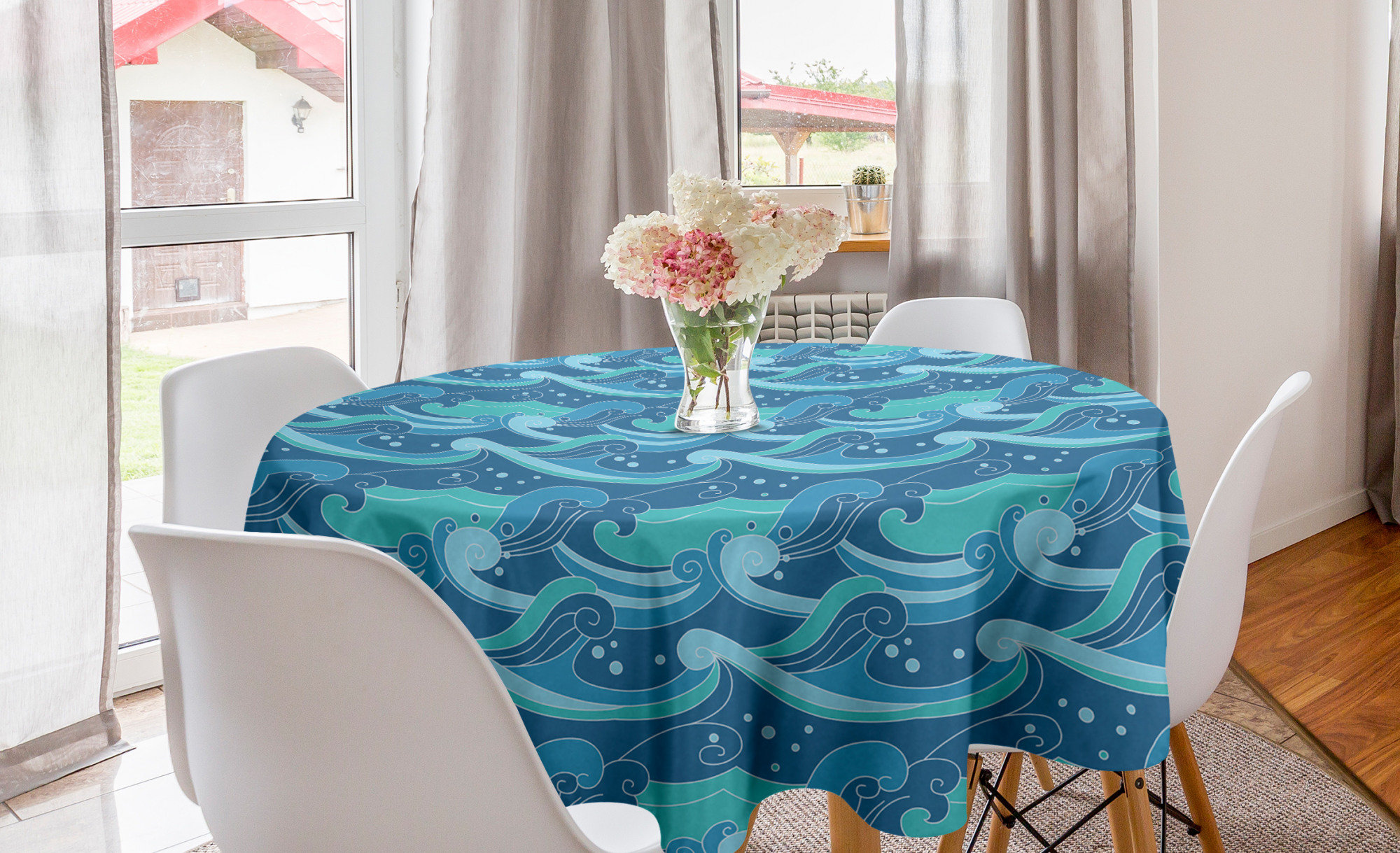 East Urban Home Waves Round Tablecloth, Oceanic Splashes Blots And ...