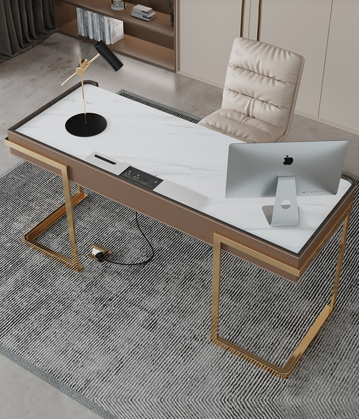 EliteFurnishings 62.99" White Rectangular Sintered Stone + Stainless ...