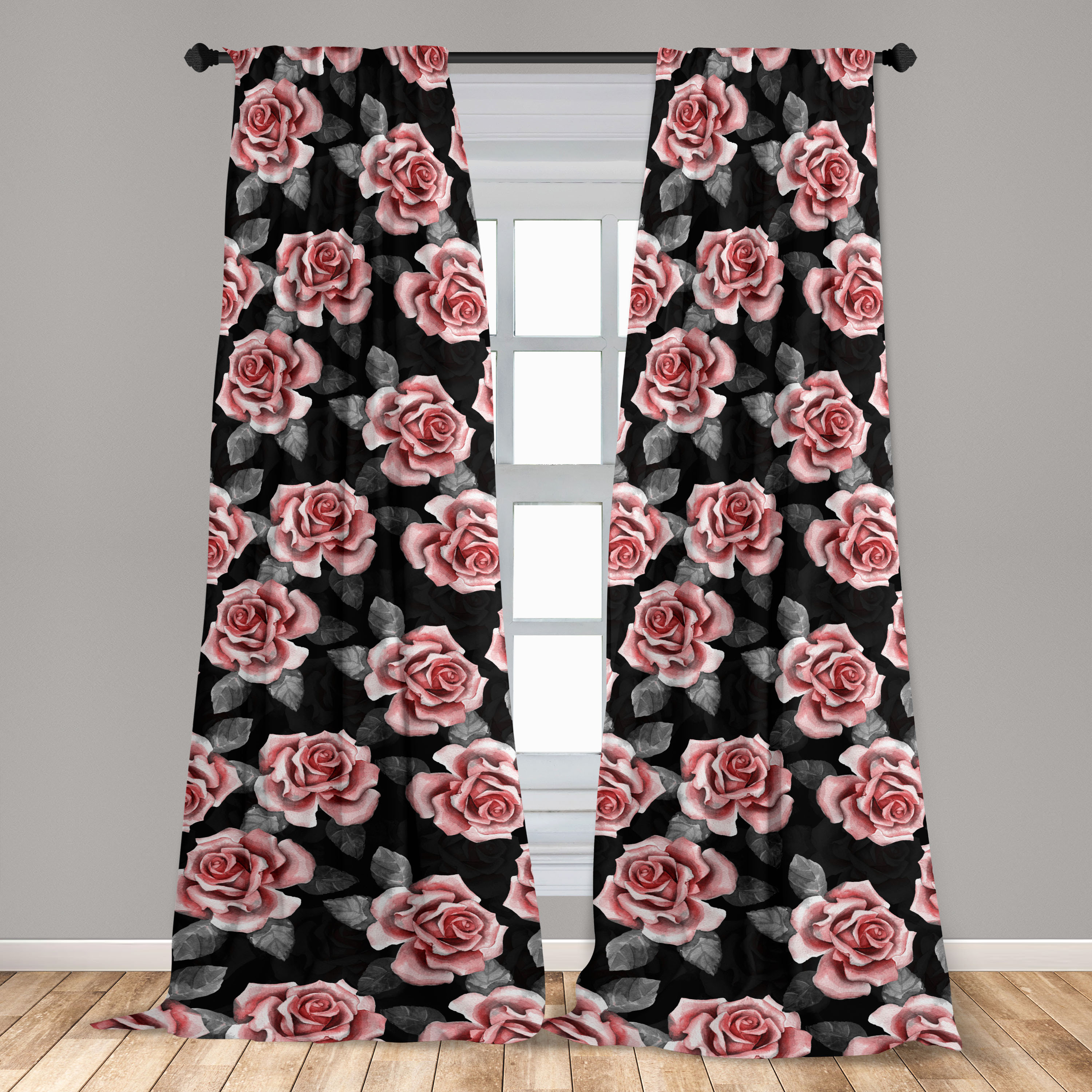 East Urban Home Rose Pattern Curtains Jungle Design Floral Pair of Pale ...