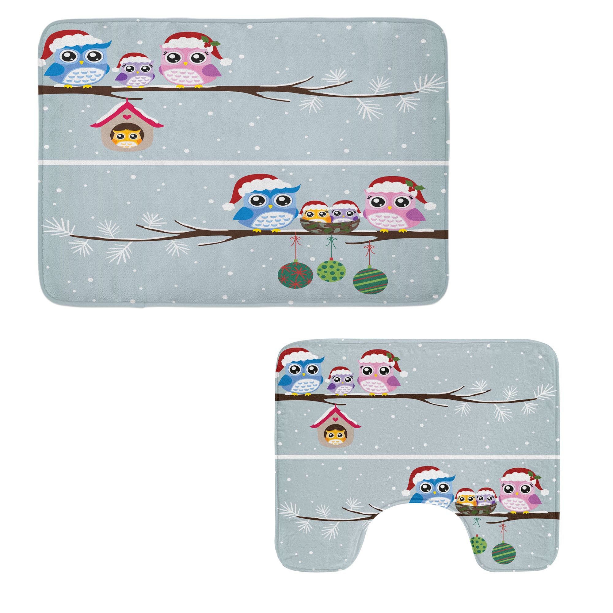 East Urban Home Owl Bathroom Rug Set 2 Pieces Rectangle & Contour Mats Grey | Wayfair