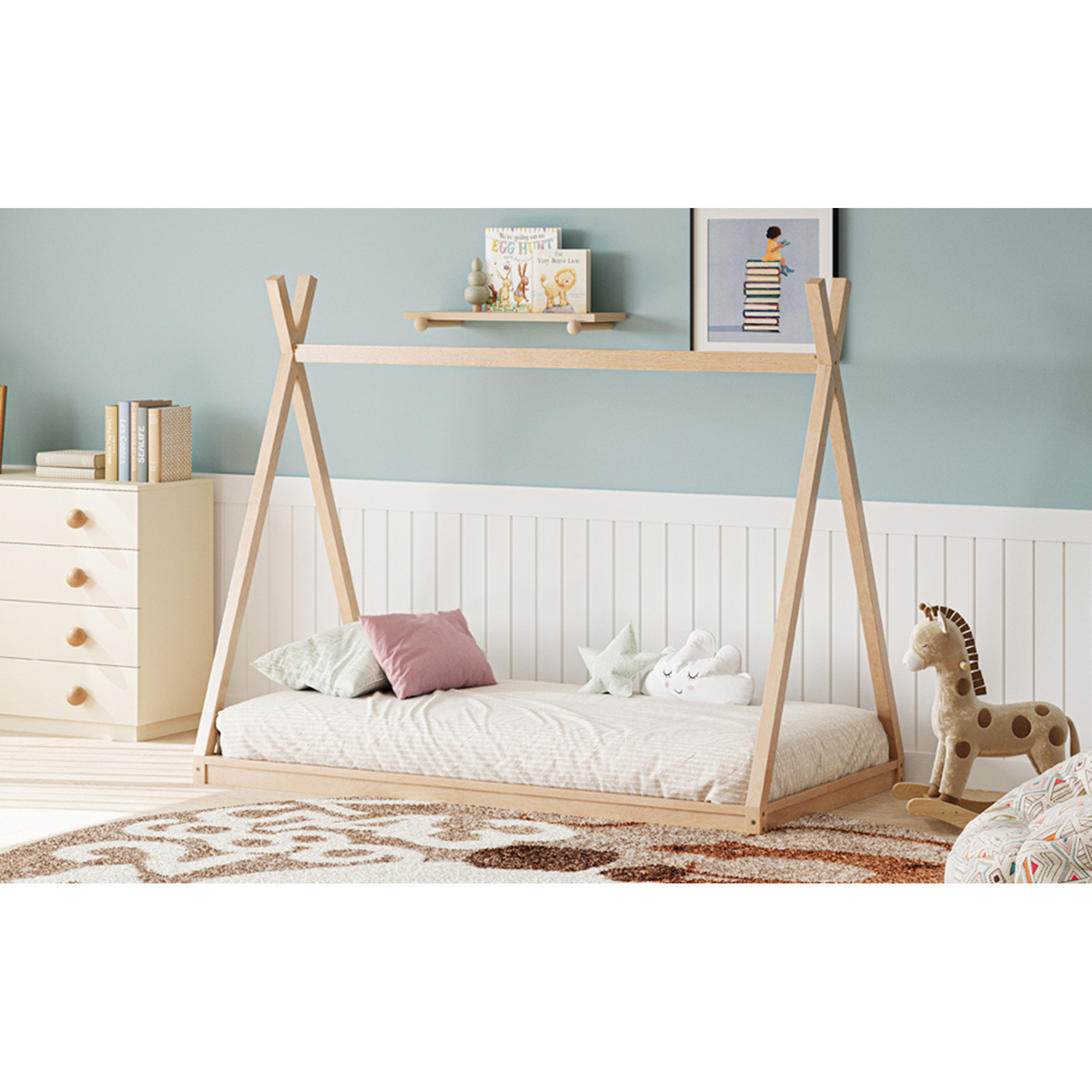 Harper Orchard Wood Twin Size Tent Bed for Kids, Montessori Style Low ...