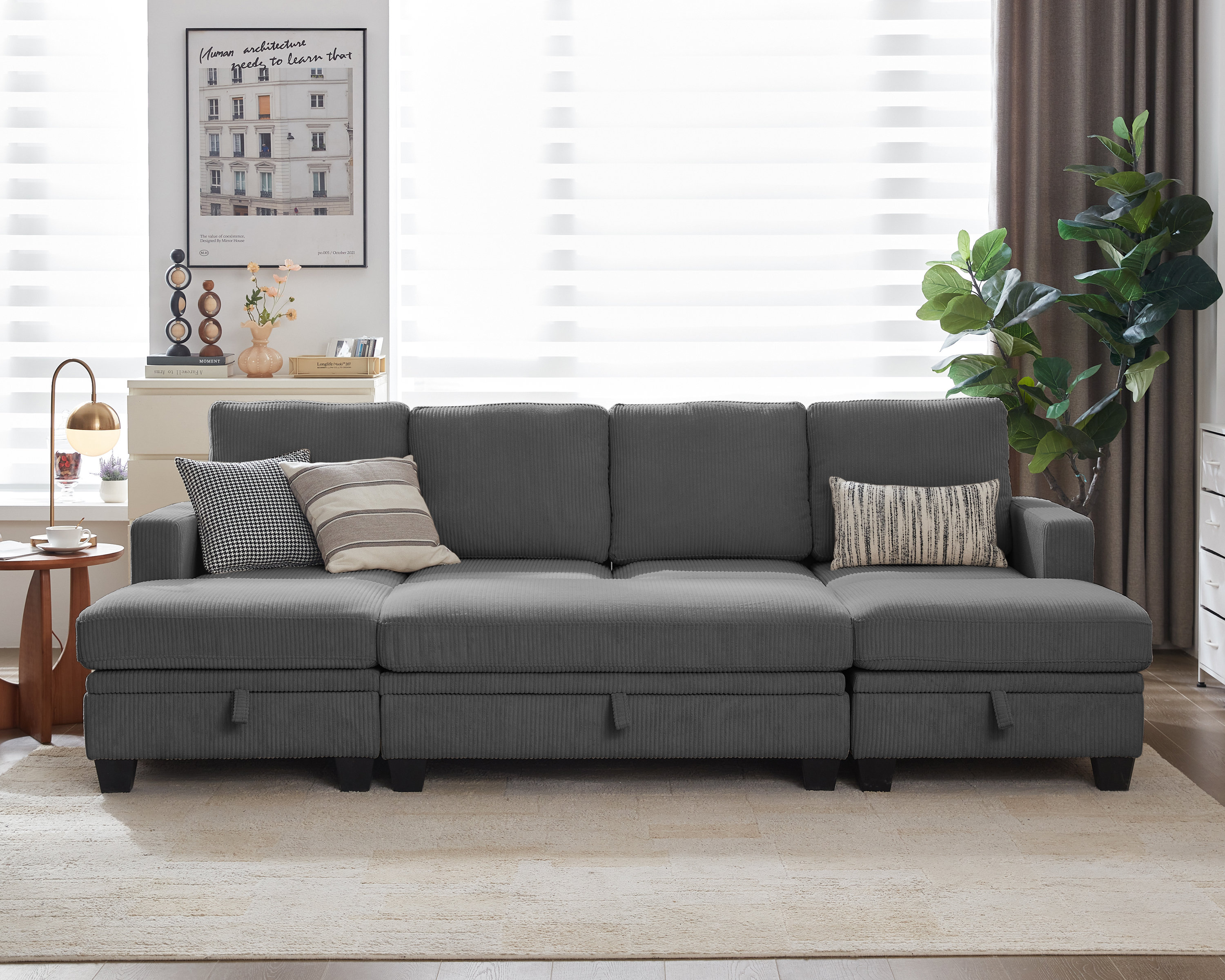 Latitude Run® Modular Sectional Couch| Corduroy Sofa Bed Convertible ...