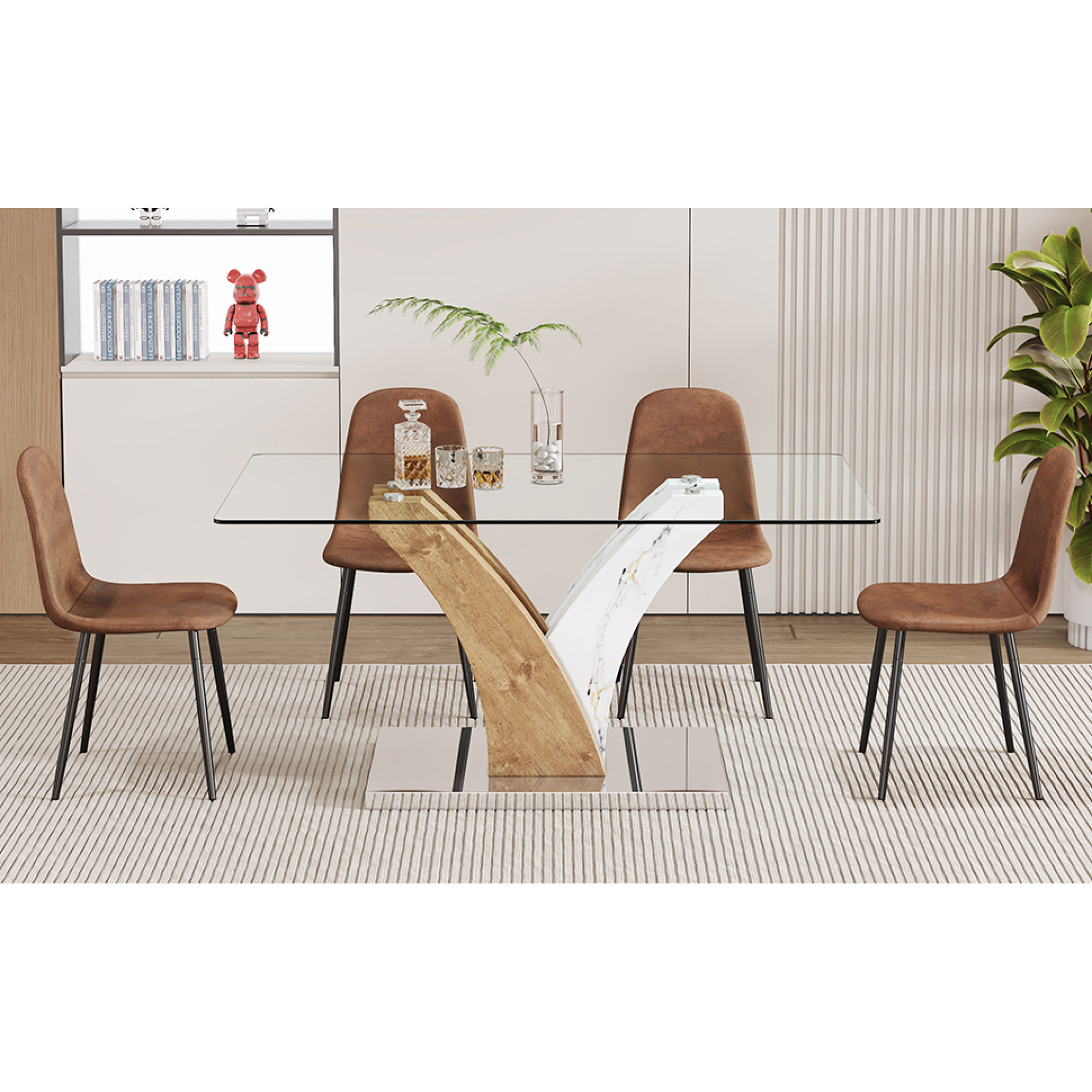 Mercer41 Table and chair set: modern dining table with tempered glass ...