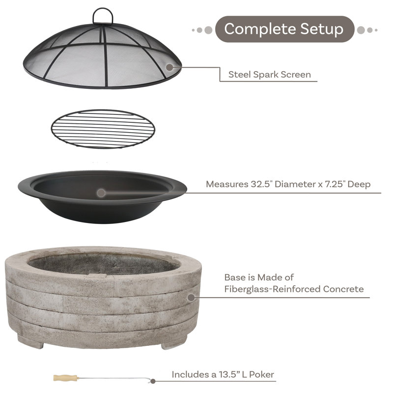Loon Peak® Faynell Faux Stone Ring Concrete Wood Burning Fire Pit ...