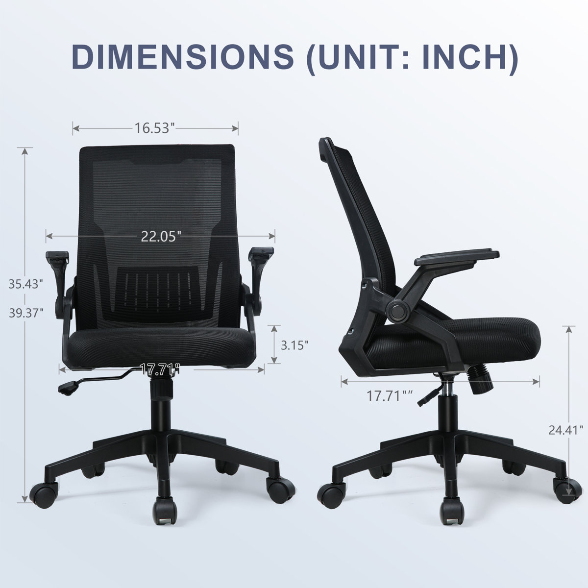 Inbox Zero Office Chair With Flip-Up Armrests Ergonomic Computer Desk ...