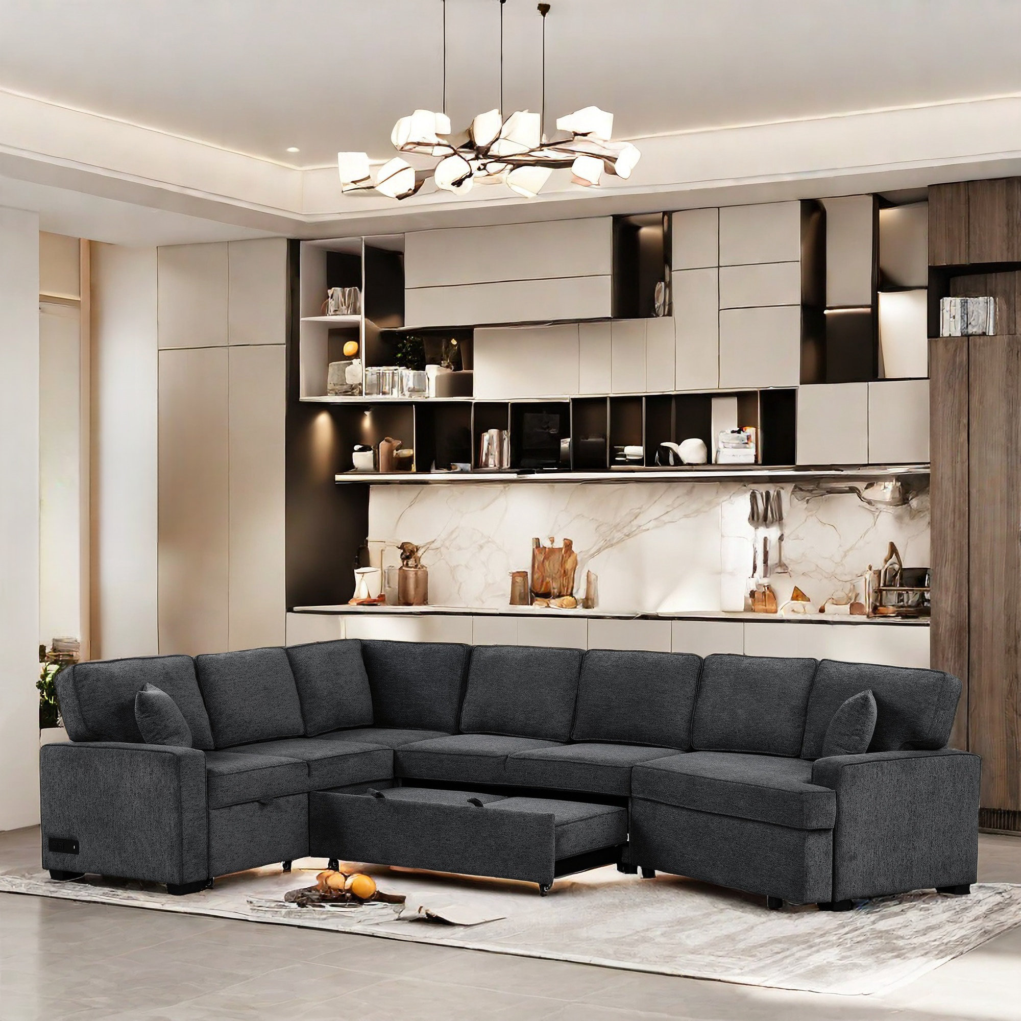 Latitude Run® Magedan 126" L-shaped Sectional Pull-out Sofa with ...