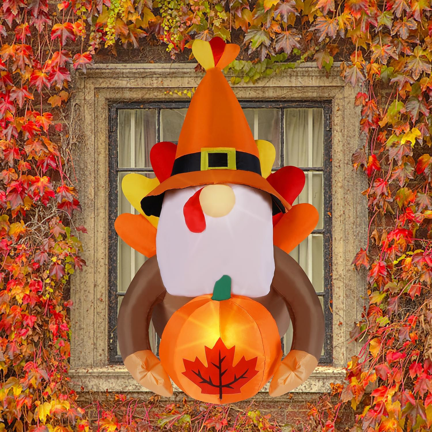 One Allium Way® 3.5FT Fall Decor Window Inflatable Gnome | Wayfair