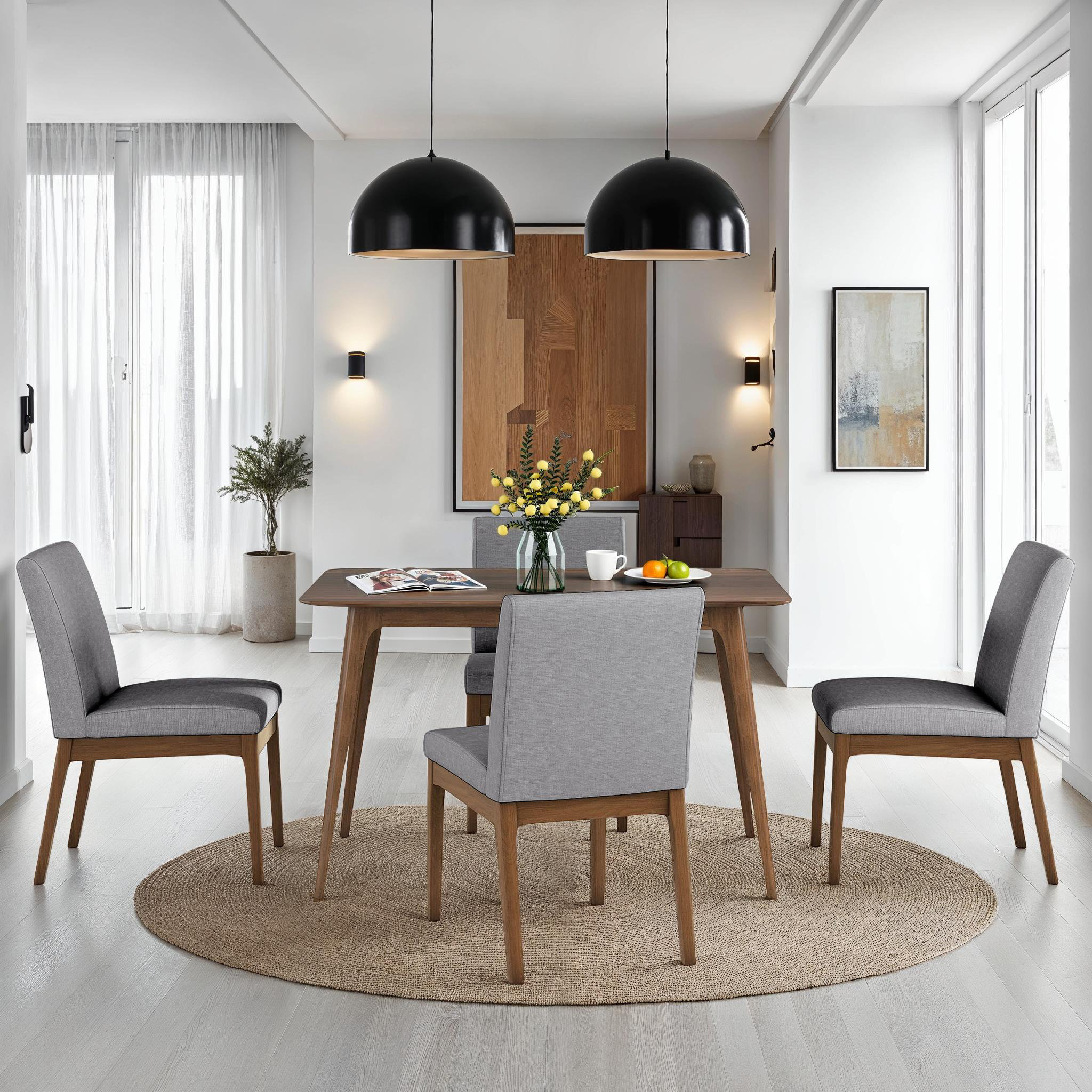 George Oliver 47" Mid-Century Modern Dining Table Set, Solid Rubberwood ...