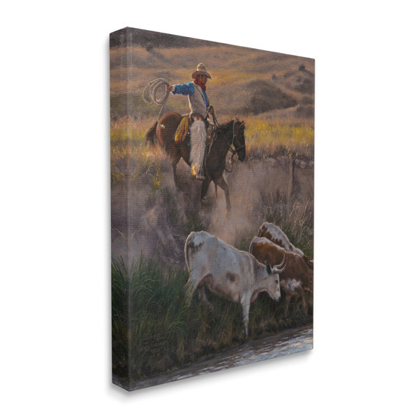 Stupell Industries Aw-167-Canvas " Cowboy Rounding Up Cattle Lasso " by ...