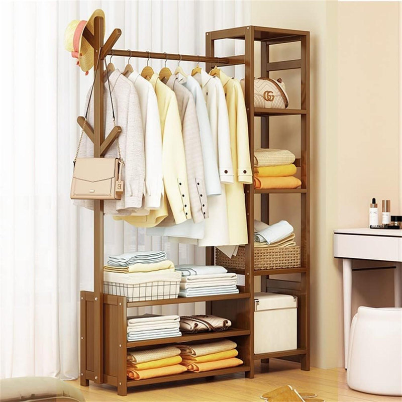 Rebrilliant Langridge Bamboo 39" W Clothing Rack Storage Shelves ...