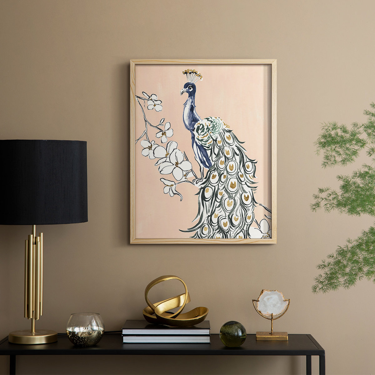 Astoria Grand Peacock in Gold IV Framed Print - Solid Wood | Wayfair