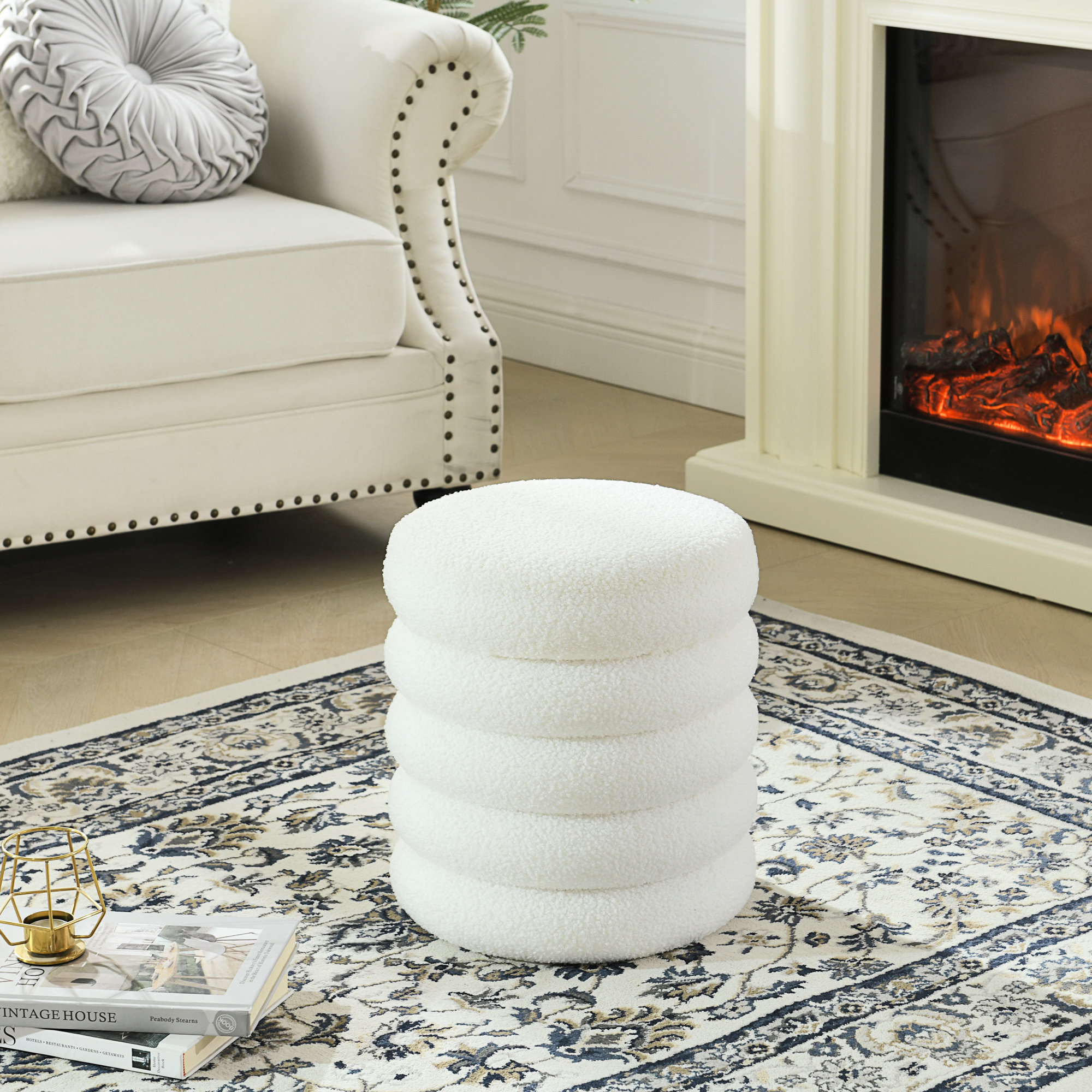 Wrought Studio™ Delphina Modern Boucle Ottoman Footstool, Under Desk ...