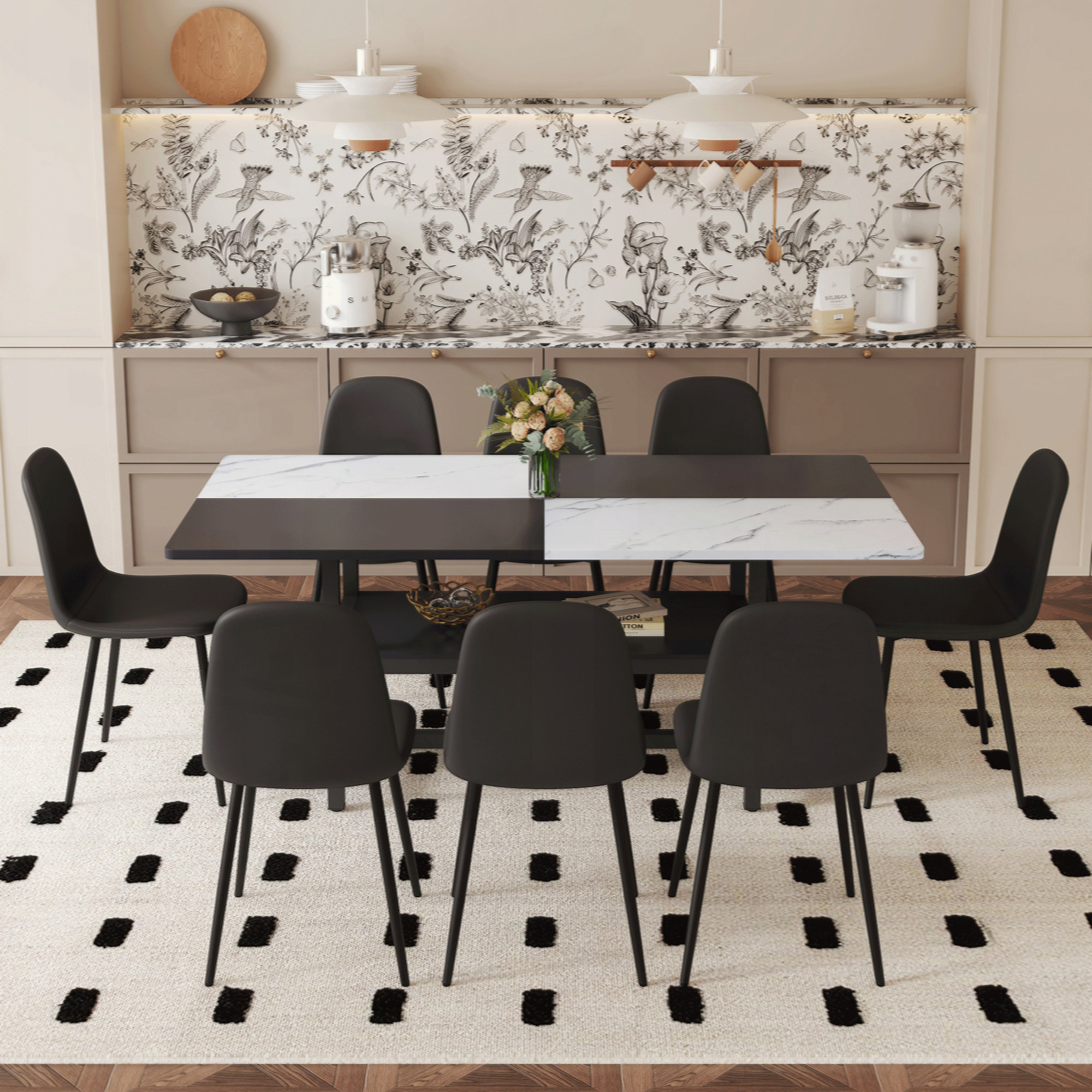 Corrigan Studio® Table And Chair Set.71*35.4 Inch Spliced Dining Table ...