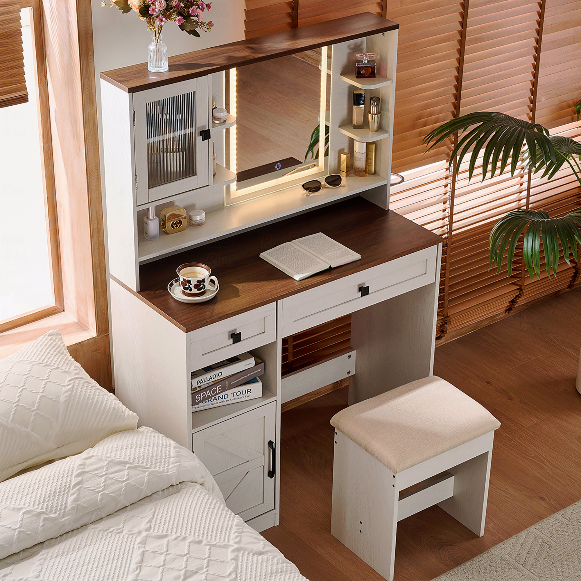 Latitude Run® Farmhouse Style Makeup Makeup Vanity Desk With Vanity ...