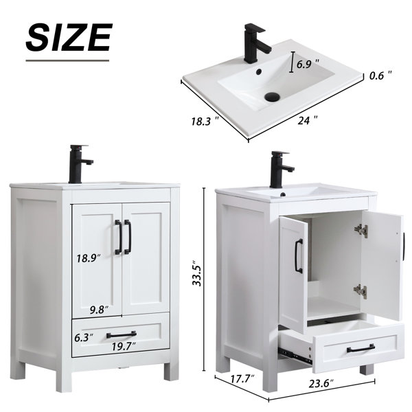 Winston Porter Kenise 24'' Single Bathroom Vanity Set with Ceramic Sink ...